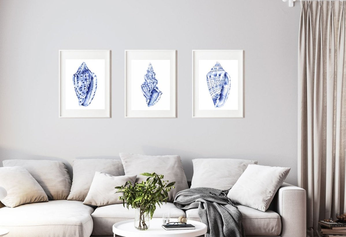 Blue Sea Shell Watercolour Art Print No 1 – Artista Style